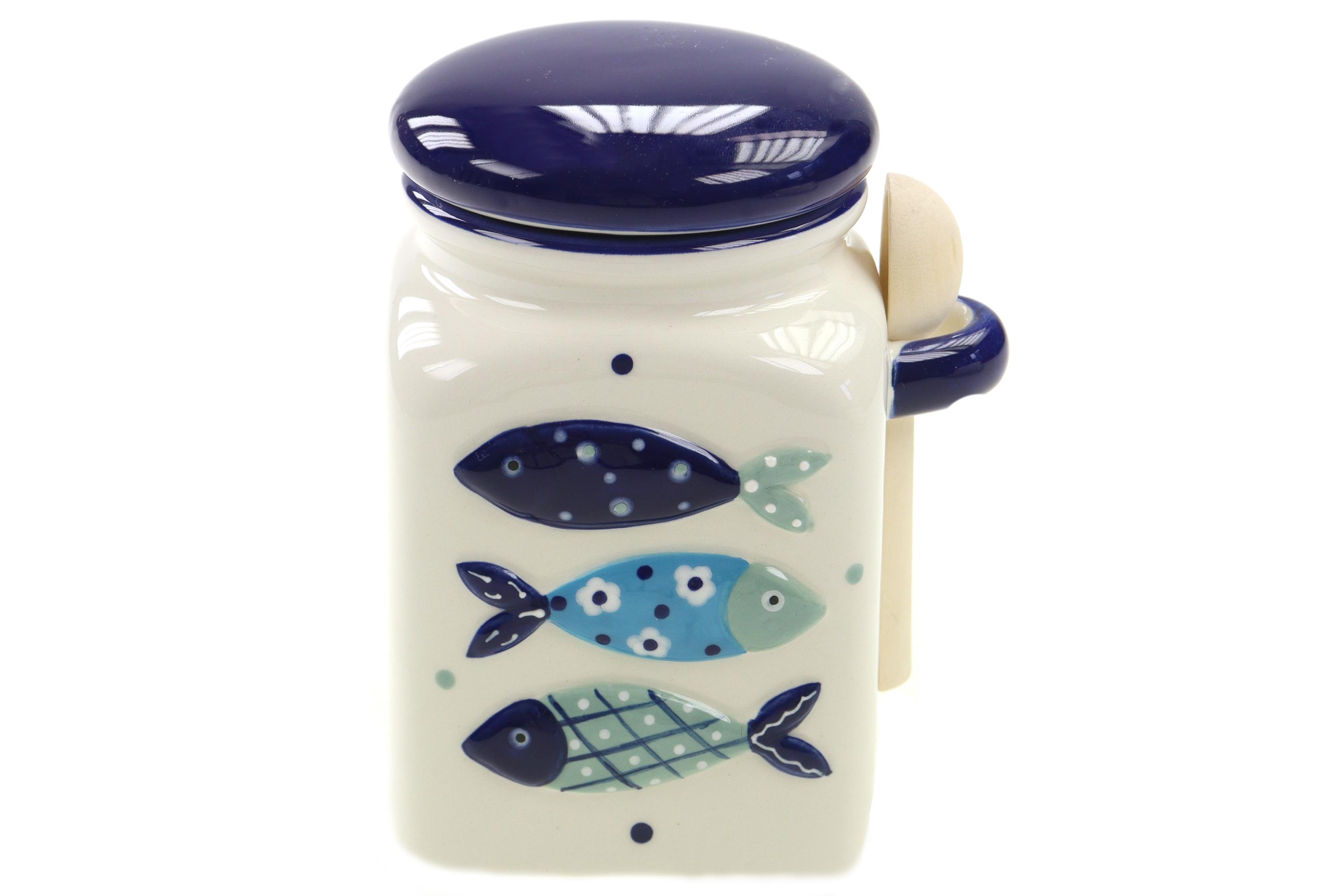 Dolomit Dose mit Holzlöffel und Fischen, 10*8*13cm | Keramik/Metall ...
