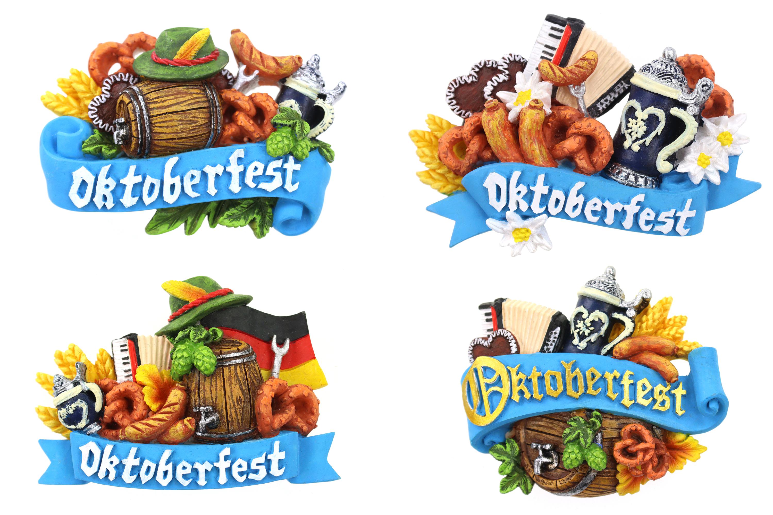 Magnet "Oktoberfest", blaue Schleife, Brezel, Hopfen, Bier, 8*5,5cm ...