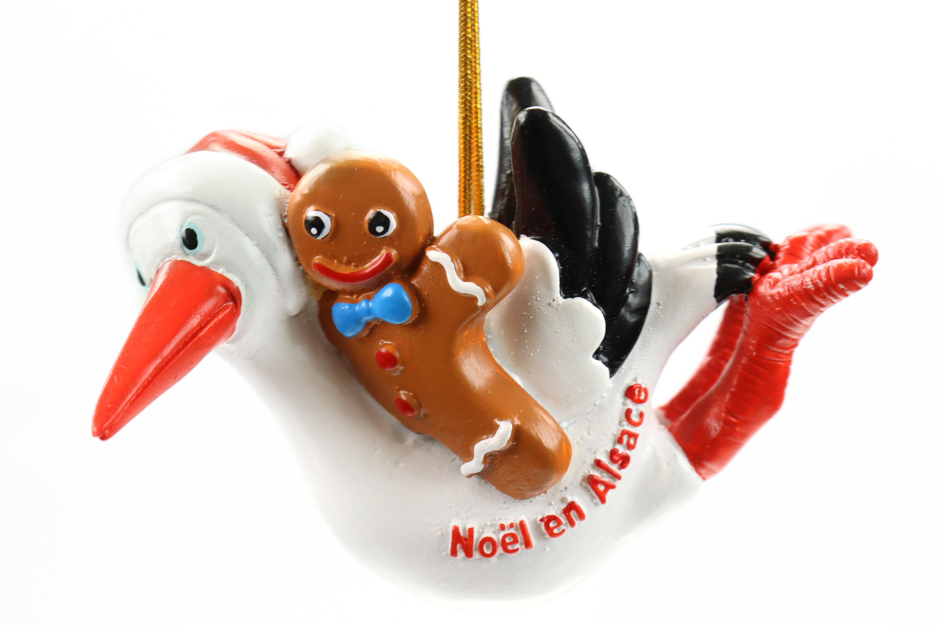 Poly Storch mit Lebkuchenmann "Noël en Alsace" mit Hänger, 7*4,5*3cm ...