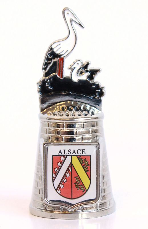 Fingerhut mit Sticker Wappen Alsace, Storch und Babystorch im Nest H ...