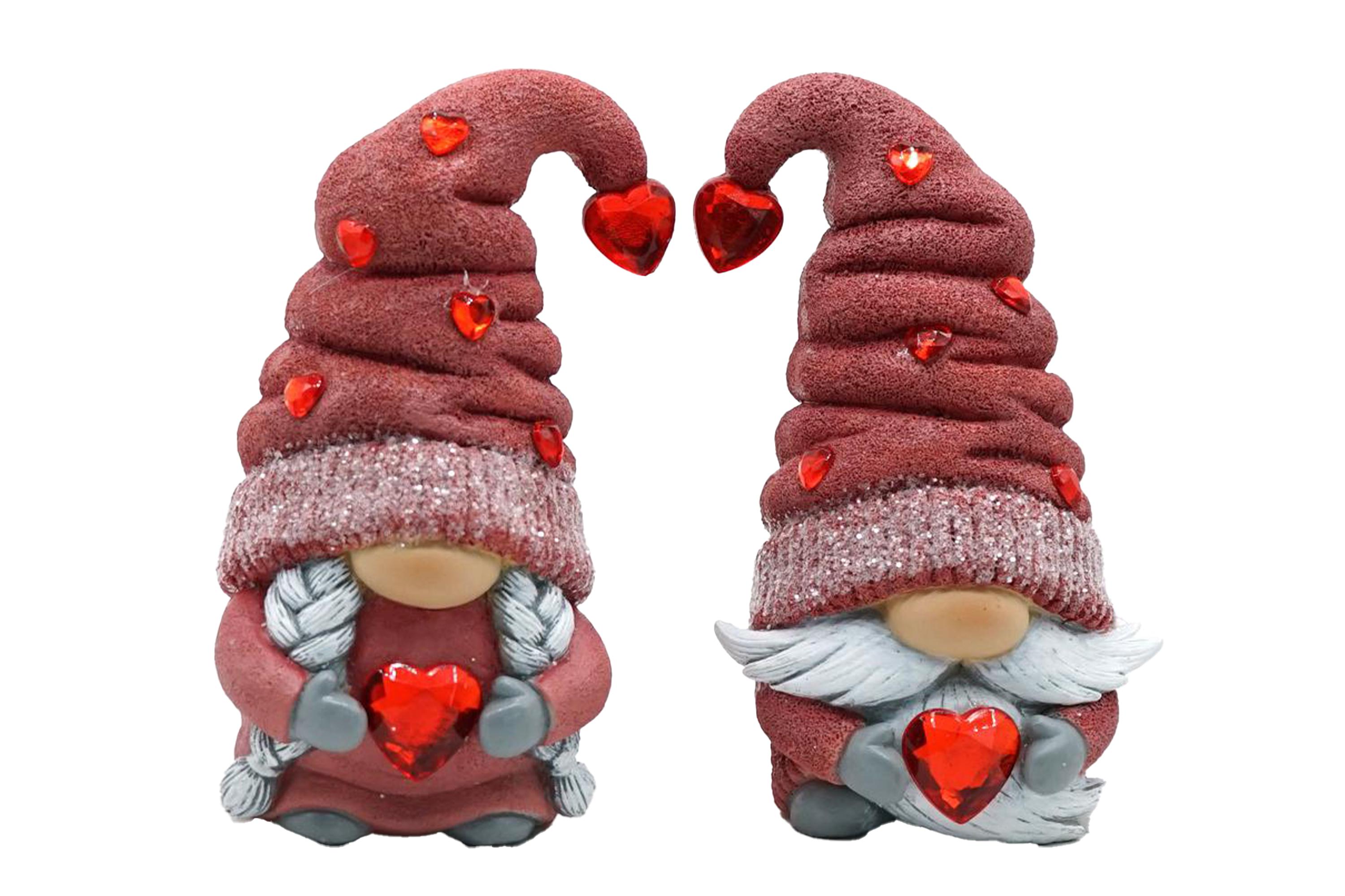 Poly Gnom rot 12cm mit Glitzerherz, Mann+Frau, 2fach sortiert | Figuren ...