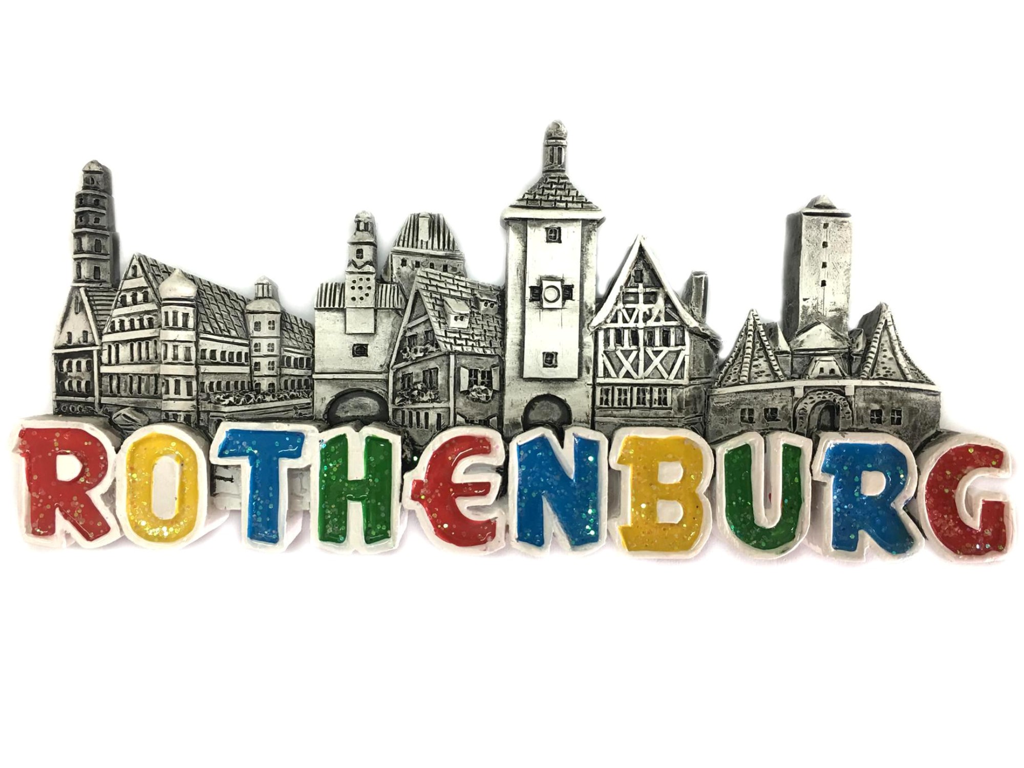 Magnet silber Skyline "Rothenburg" bunte Glitzerschrift | Magnete ...