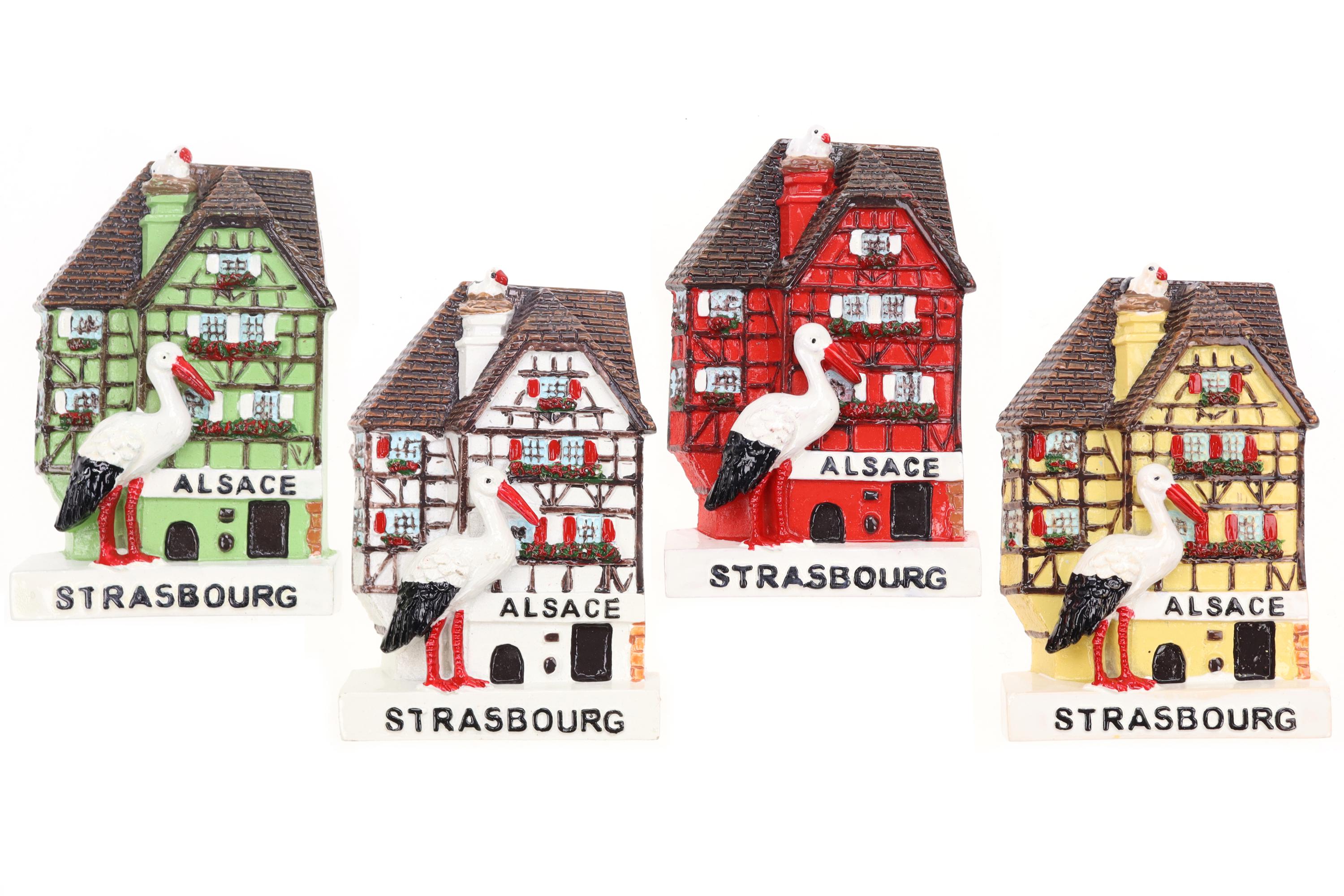 Magnet Haus "Alsace-Strasbourg" mit Storch, Glanzlack, 4fach sortiert ...