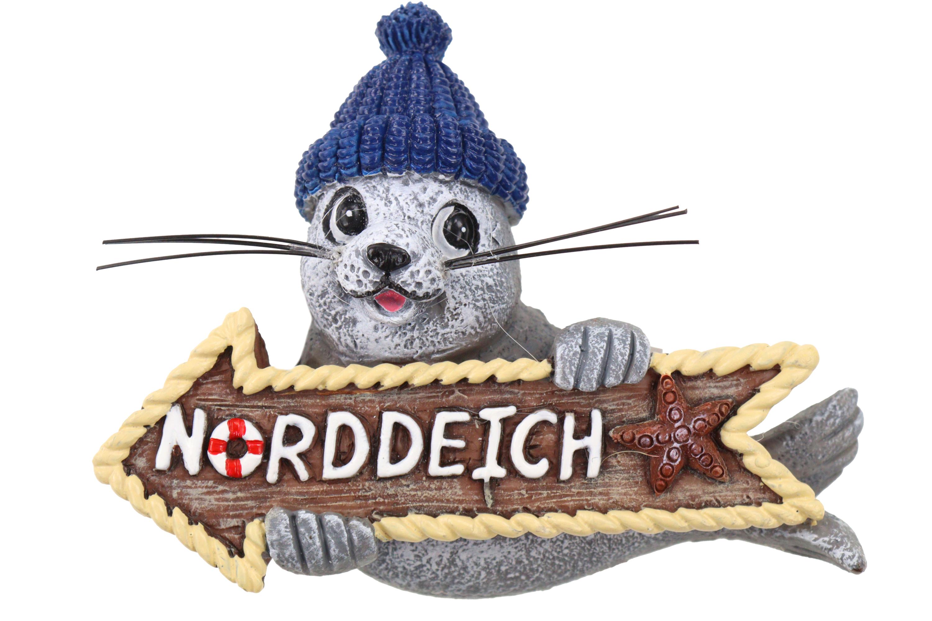 Magnet "Norddeich" Comic Seehund, Robbe mit Pfeil, 8*6,5cm | Magnete ...