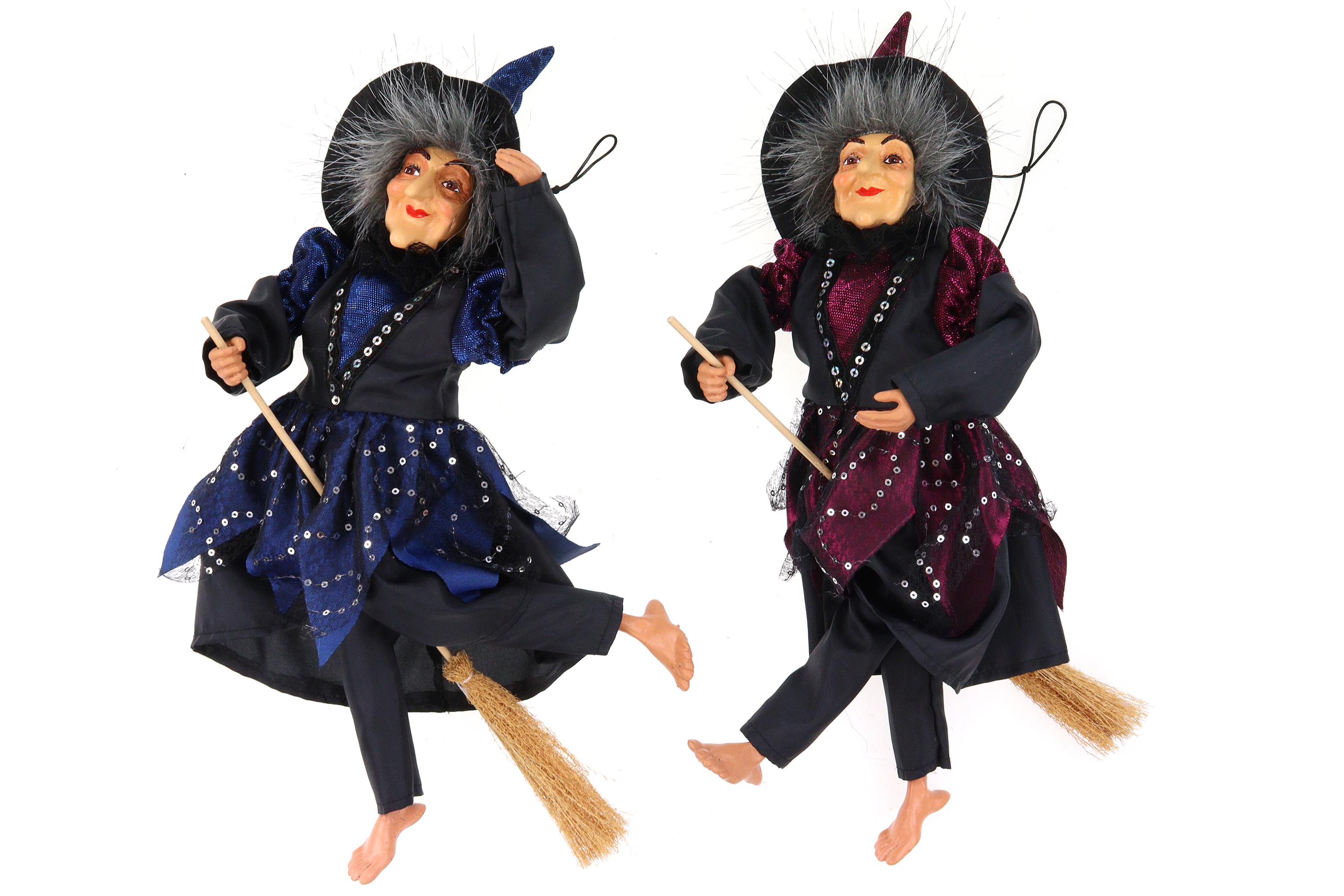 hängende Hexe mit freundlichem Gesicht und Pailletten, 30cm, 2fach ...