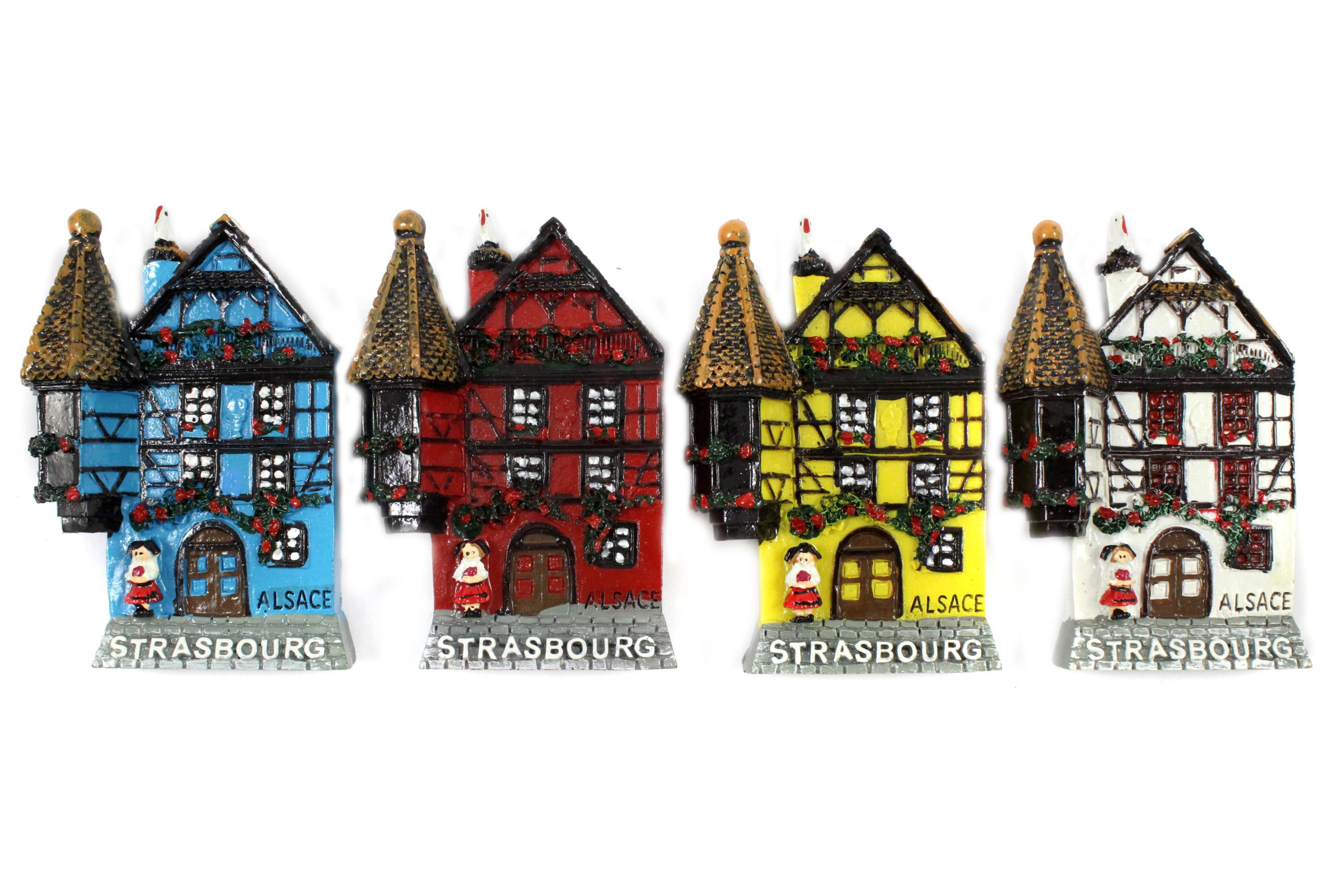 Magnet Haus "Strasbourg - Alsace" perlmutt, 7,5cm, 4fach sortiert ...