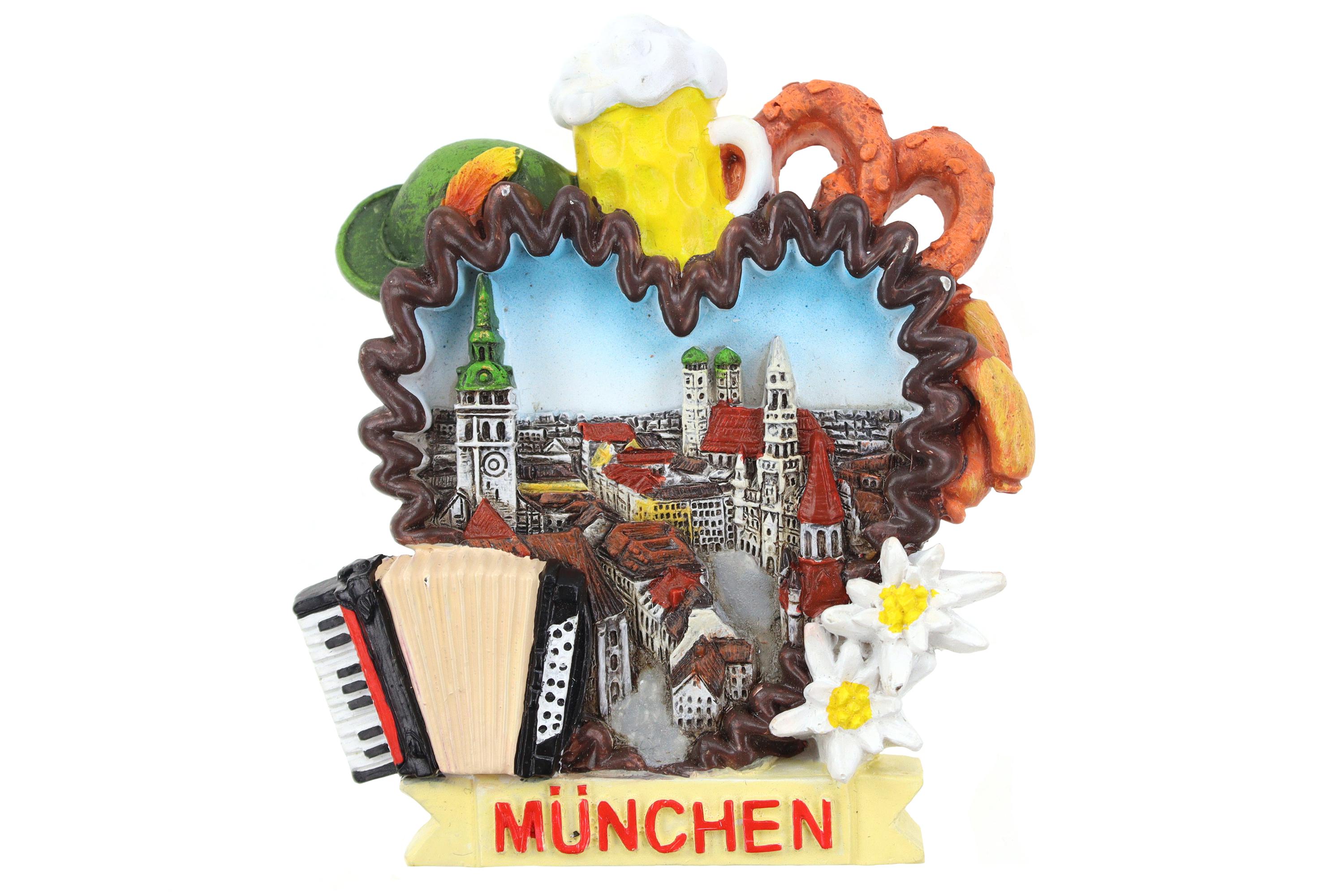 Magnet Herz "München", Akkordeon, Bierglas, Edelweiß, Brezel, 6,5*7cm ...