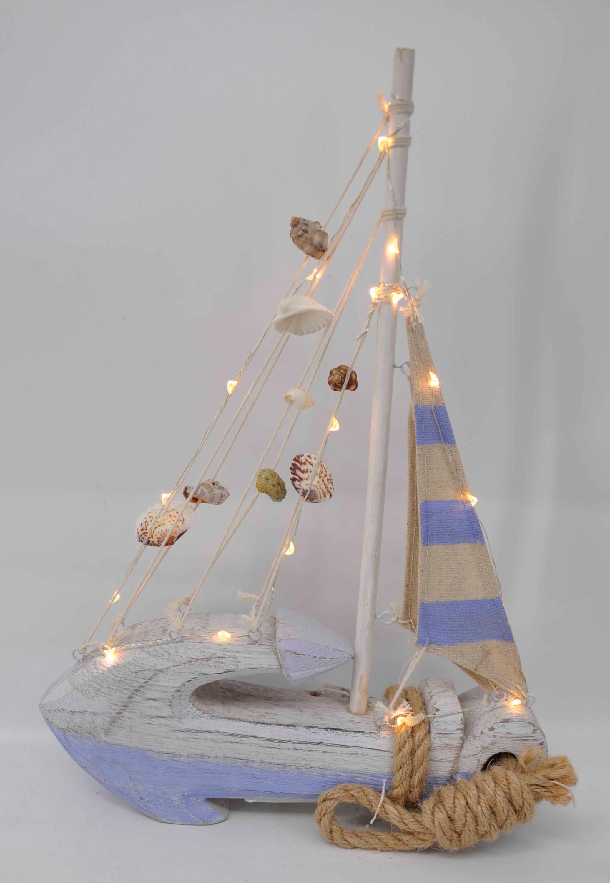 Holz Anker als Segelboot, LED, mit Muscheln, 33,5*24*5cm | Holz ...